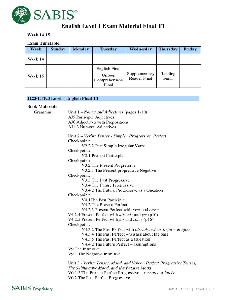 Level J English Exam Materials T1 | PDF | Perfect (Grammar ...