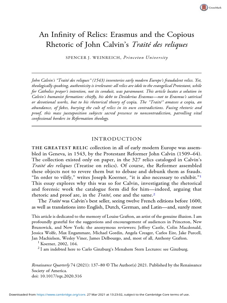 An Infinity of Relics Erasmus and The Copious Rhetoric of John Calvins ...