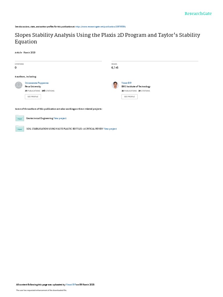 Slopes Stability Analysis Using The Plaxis 2D Program and Taylor's Stability Equation | PDF ...