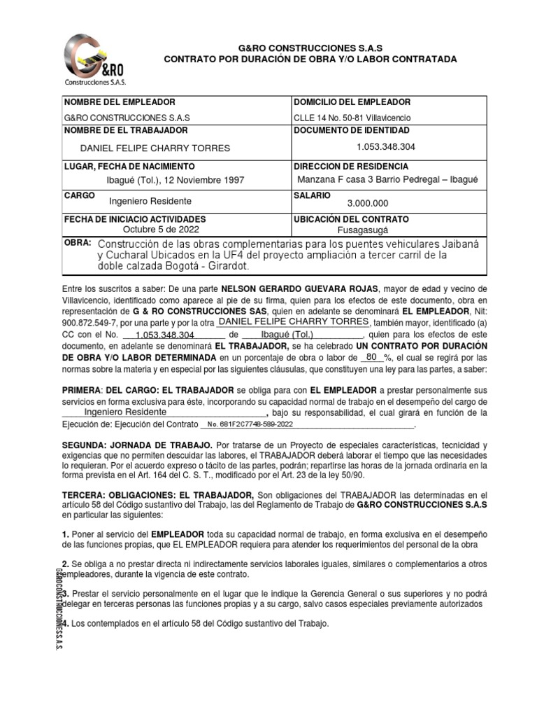 Contrato Ing Daniel | PDF | Salario | Pensión