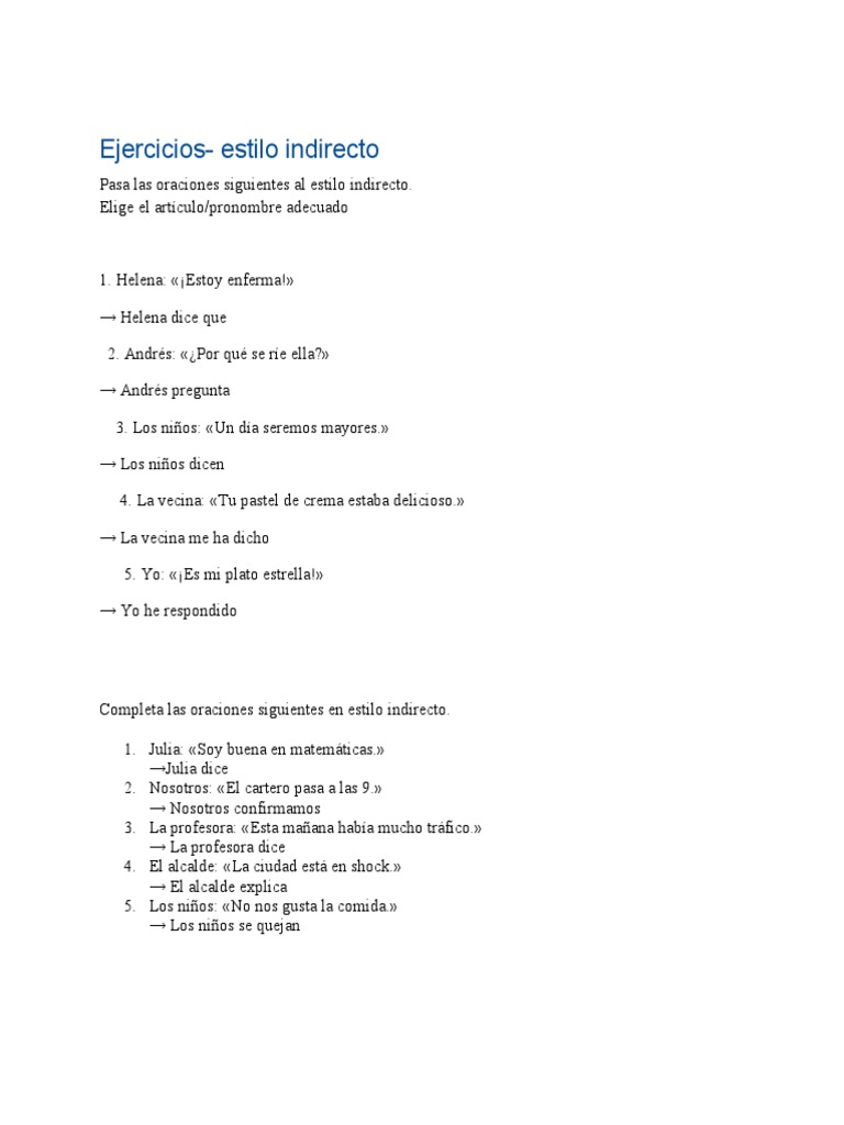 Ejercicios - Estilo Indirecto | PDF