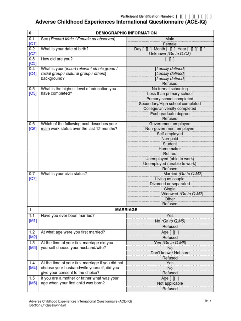 Ace Iq Questionnaire | PDF | Bullying | Violence