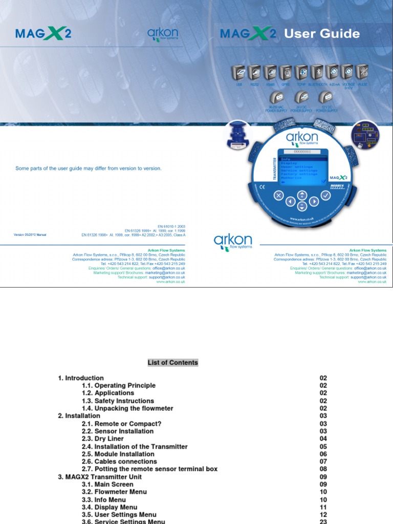 MAGX2 Manual ARKON | PDF | Power Supply | Flow Measurement