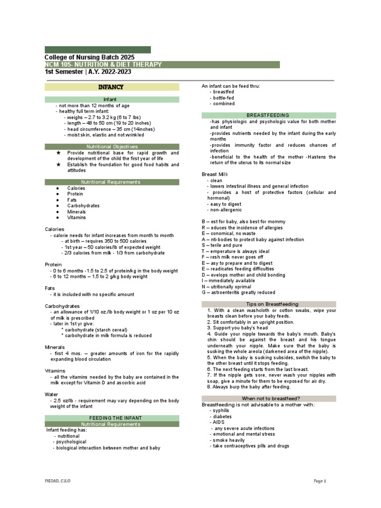 NCM 105 - Infancy Nutrition | PDF | Breast Milk | Breastfeeding