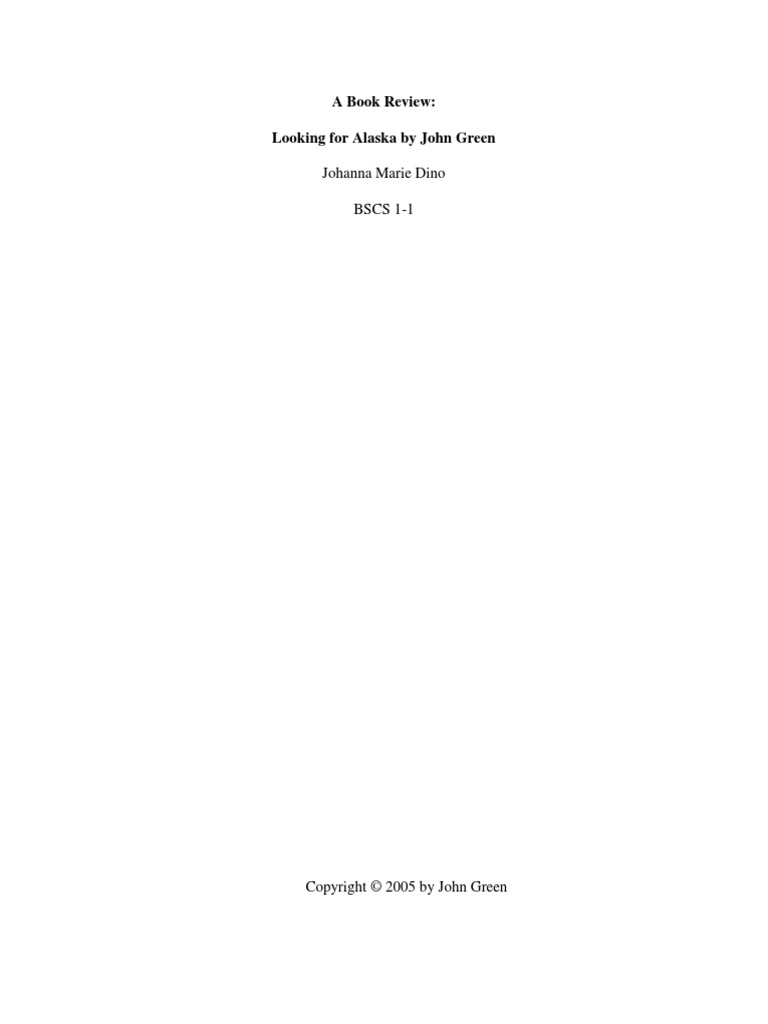 BOOK REVIEW - Looking For Alaska by John Green | PDF