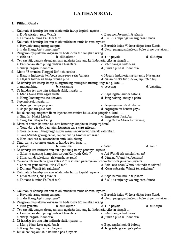 Latihan Soal Basa Sunda 6 Sdit Dawatussalaam 2022 2023 Pdf
