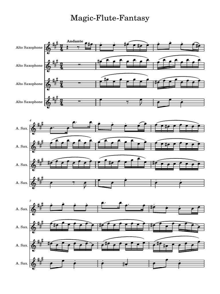 Magic Flute Fantasy Alto Saxophone Solo | PDF | Saxophone | Quartet