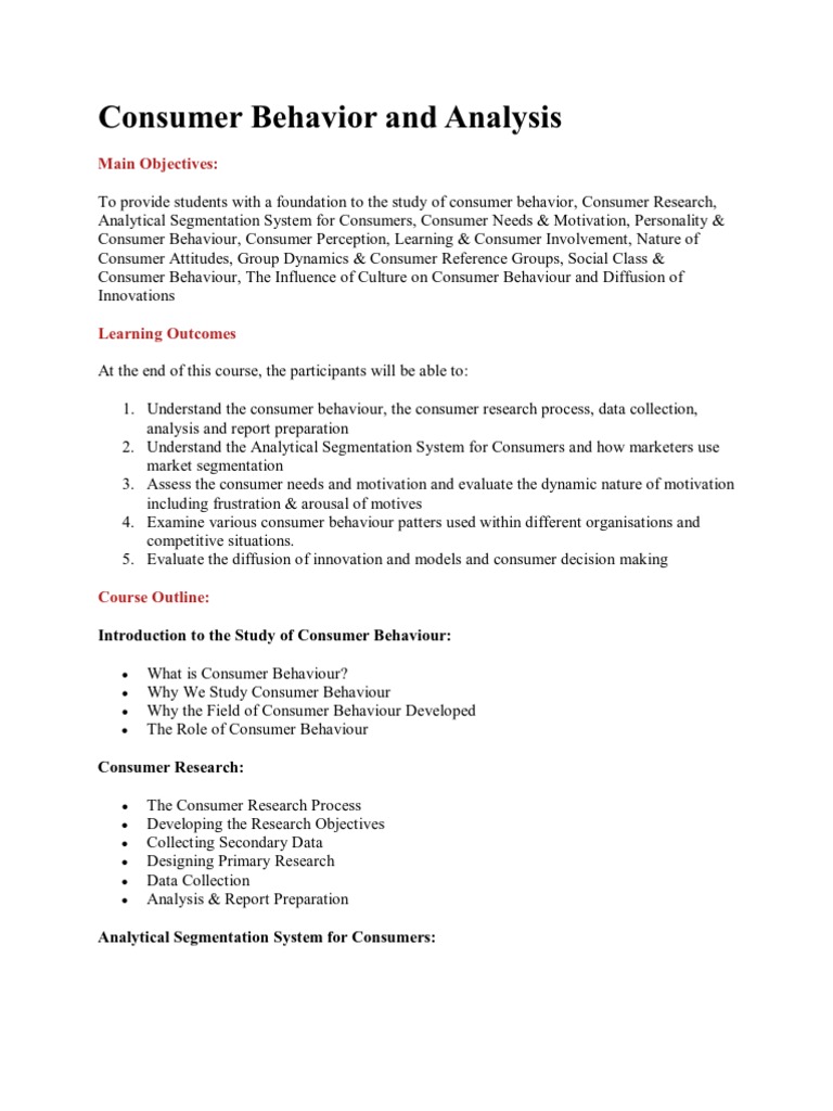 Consumer Behavior and Analysis Syllabus | PDF | Consumer Behaviour ...