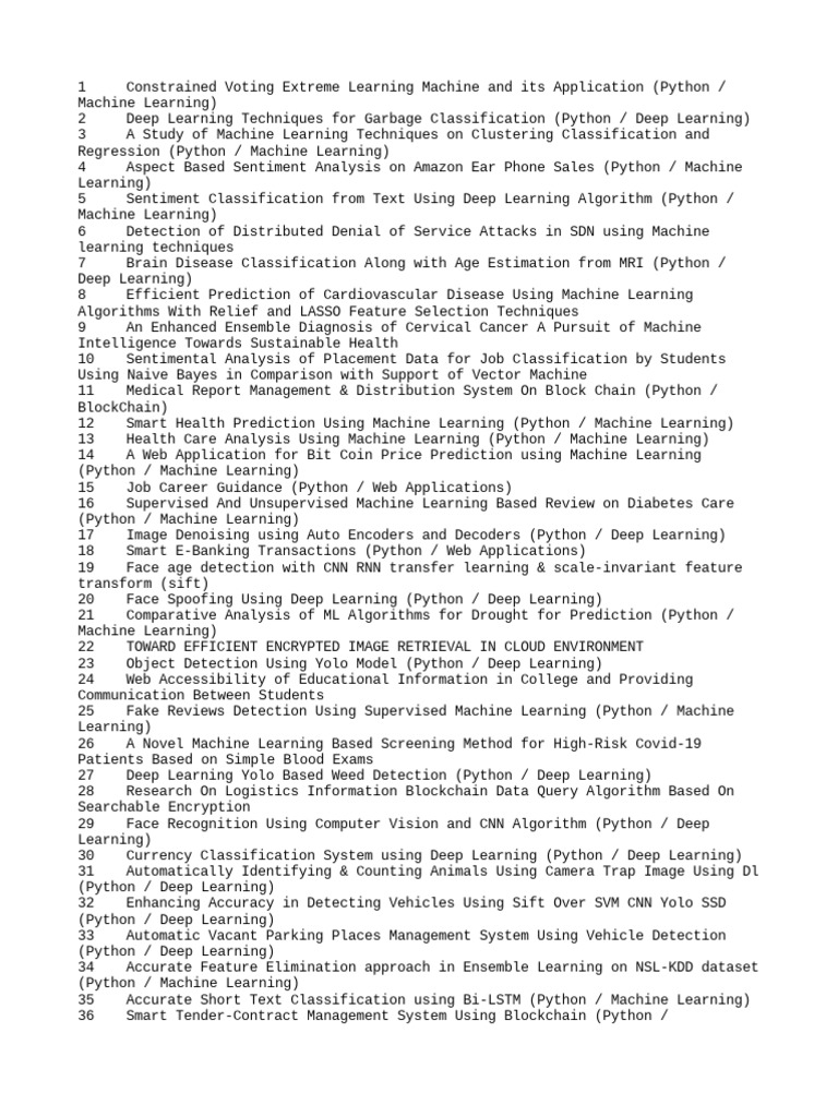 All Project Ideas | PDF | Machine Learning | Deep Learning