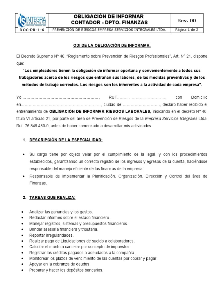 Obligación de Informar Riesgos Laborales | PDF | Lesión | Contabilidad