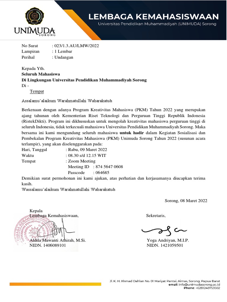 PKM Surat Undangan Mahasiswa | PDF