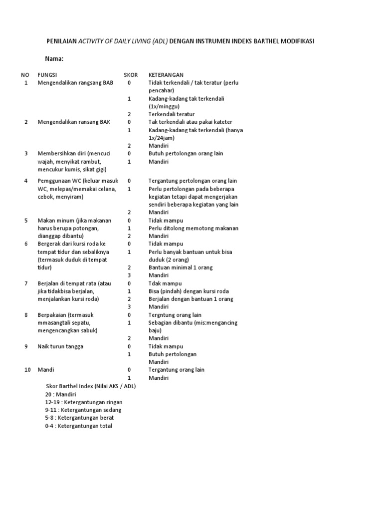 Barthel Index Indonesia | PDF