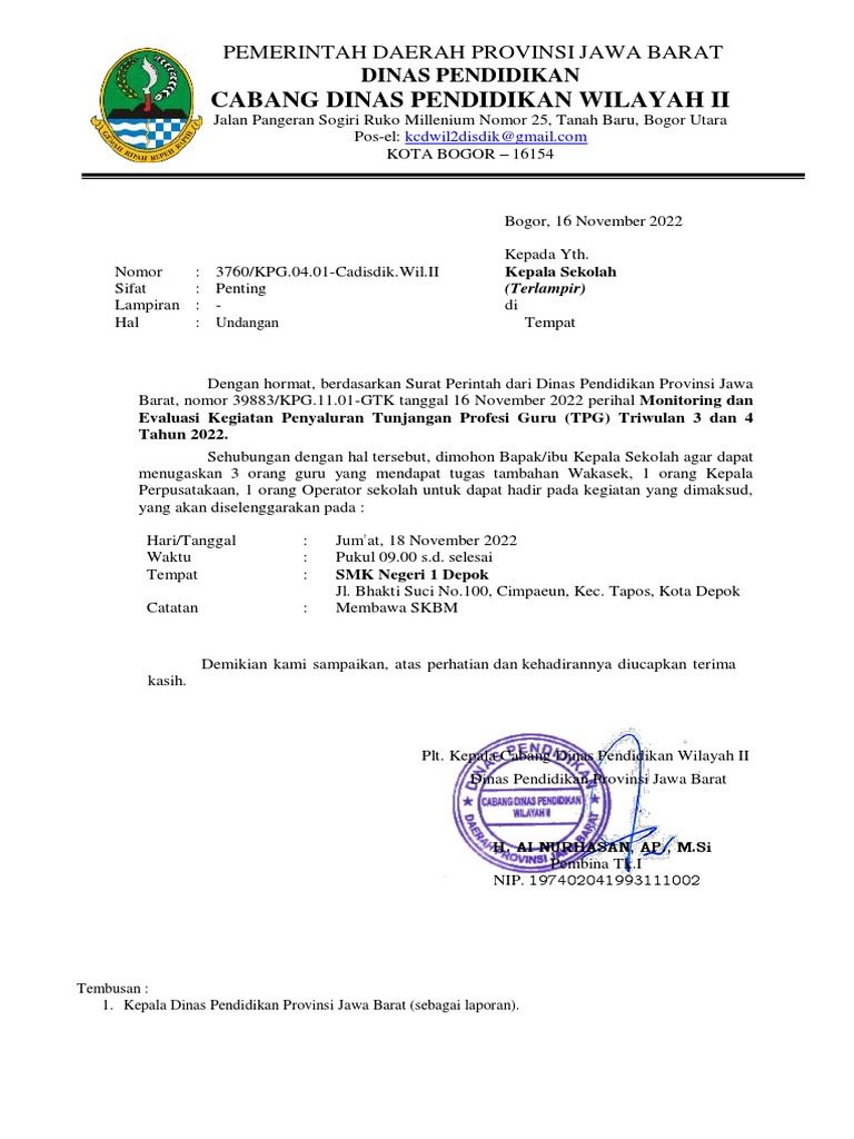 3760 Surat Undangan Monev Kegiatan Penyaluran Tunjangan Profesi Guru ...