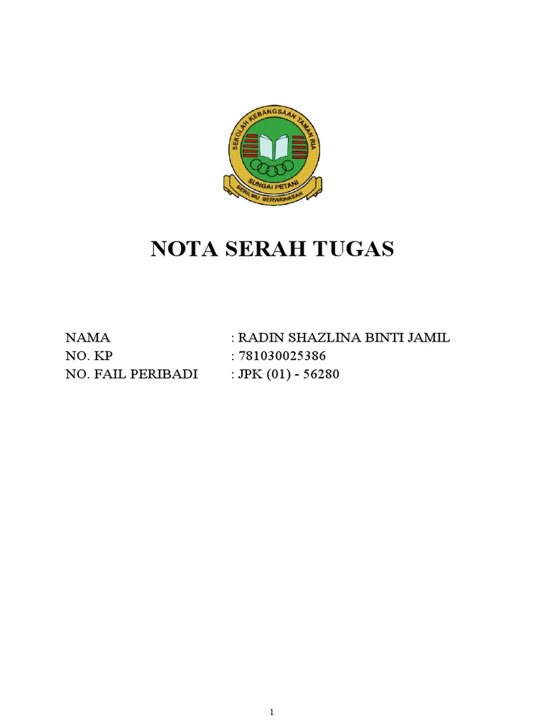 Nota Serah Tugas Radin | PDF