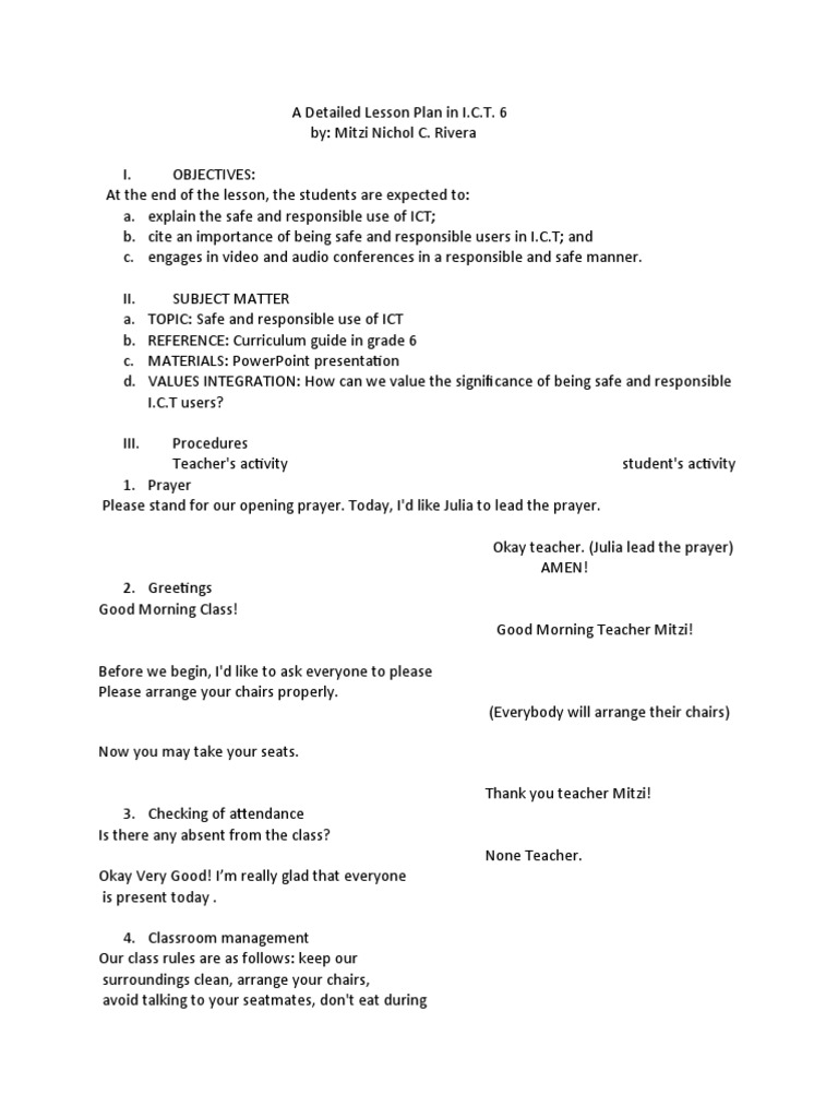 A Detailed Lesson Plan in I.C.T | PDF | Wiki | Blog