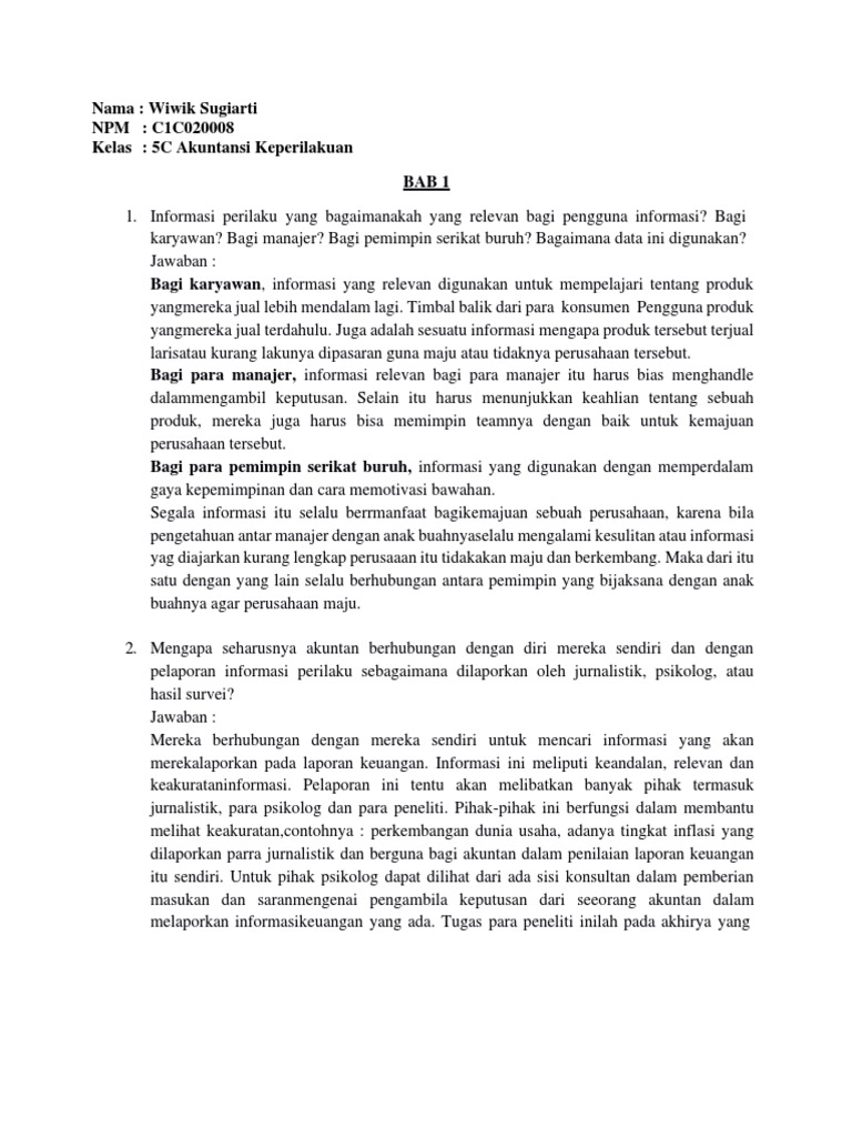 Wiwik Sugiarti - C1C020008 - BAB 1-23 (Soal Dan Jawaban) | PDF