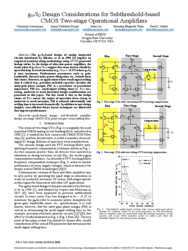 2020gmID Design Considerations For Subthreshold-Based CMOS Two-Stage Operational Amplifiers ...