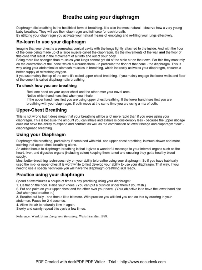 Diaphragmatic Breathing Techniques Pdf Breathing Prana