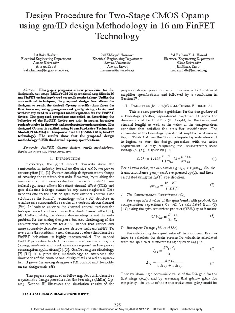 2019design Procedure For Two-Stage CMOS Opamp Using gmID Design ...