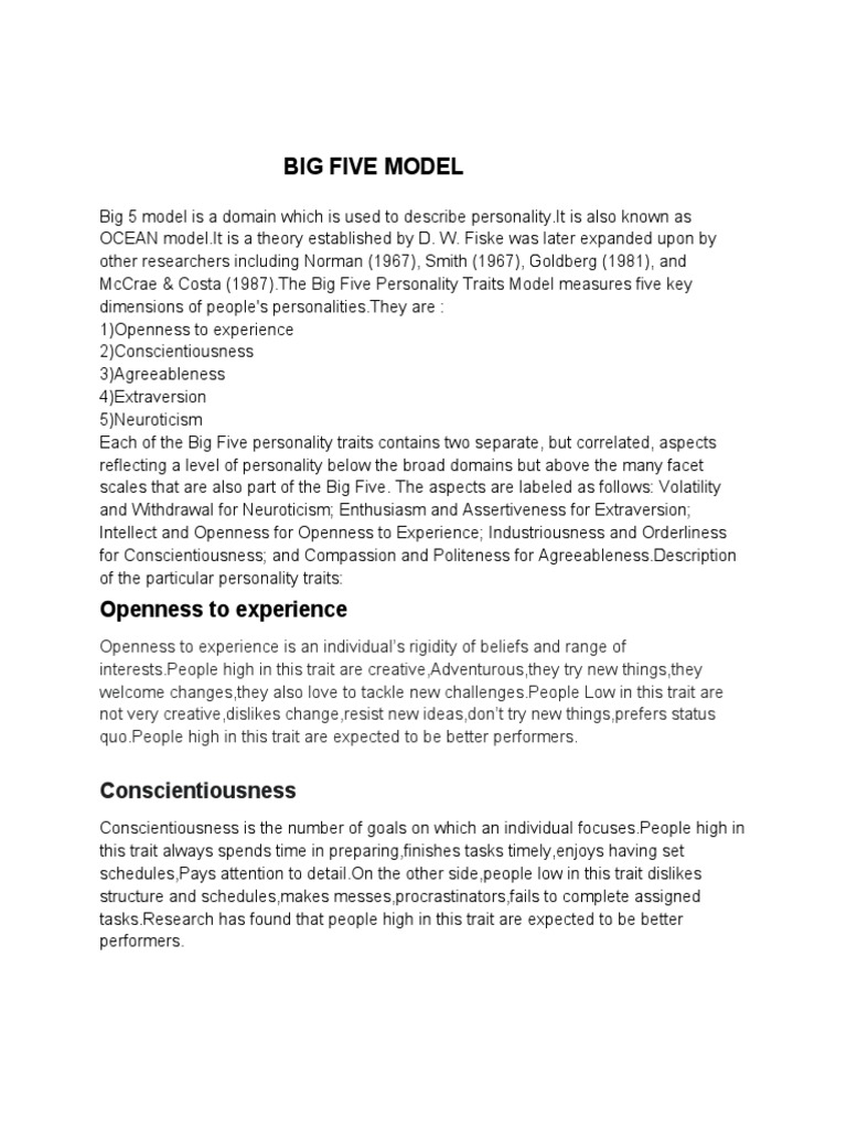 Big Five Model | PDF | Extraversion And Introversion | Personality Traits