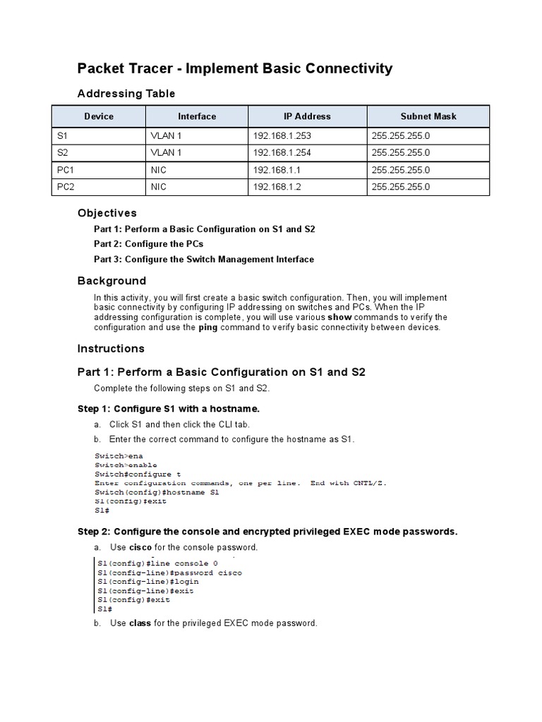 Implement Basic Connectivity Pdf Ip Address Command Line Interface 6784