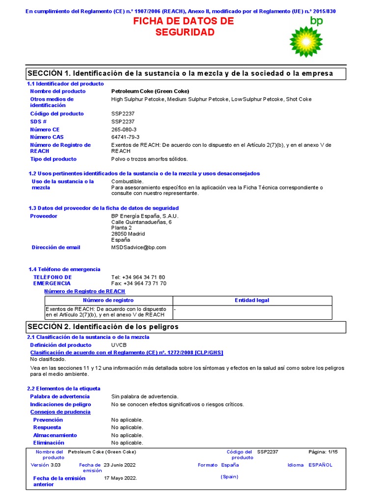 Petroleum Coke (Green Coke) SP SSP 2237 | PDF | Agua | Incendios