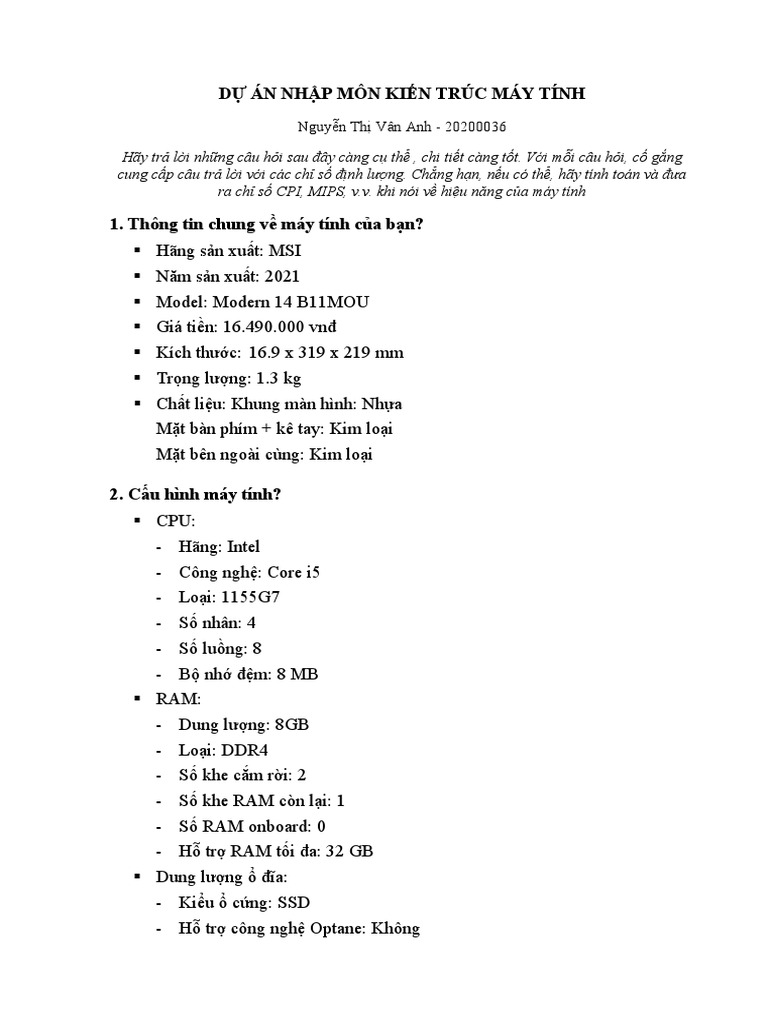 MI4344. Du An Nhap Mon KTMT | PDF