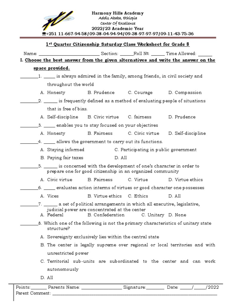 Grade 8 Citizenship Saturday Class | PDF | Impeachment | Government