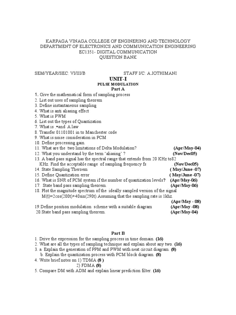 Final DC QB | PDF | Modulation | Sampling (Signal Processing)