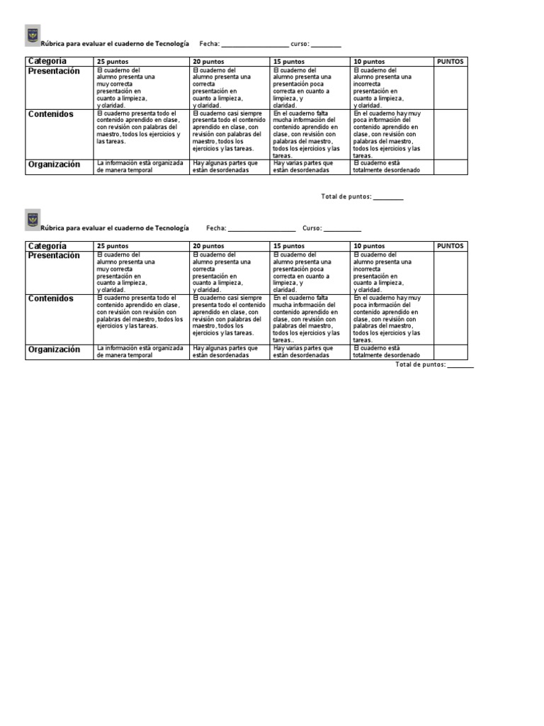 Rubrica para Evaluar Cuaderno de Clase | PDF | Aprendizaje | Cognición