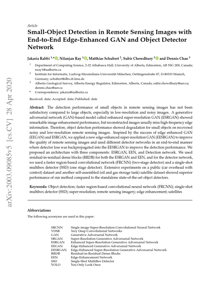 Small Object Detection In Remote Sensing Images With End To End Edge Enhanced Gan And Object