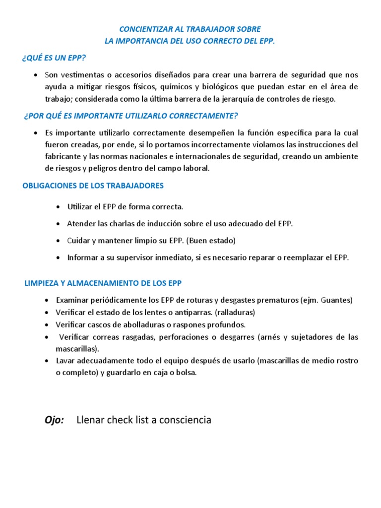 Importancia Del Uso Correcto Del Epp | PDF