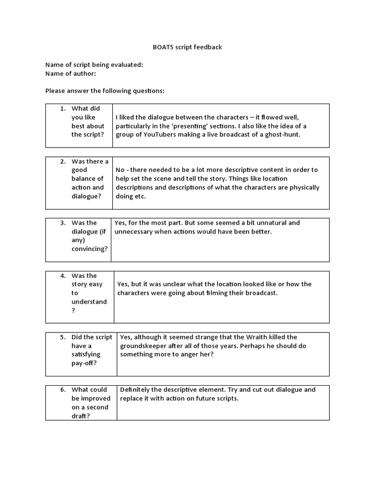 Matt Boats Script Feedback | PDF