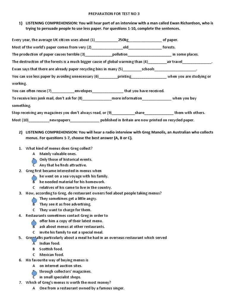 Preparation For Test No 3 | PDF | Menu