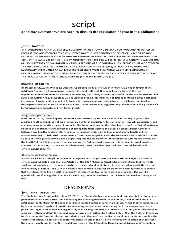 Script | PDF | Genetic Engineering | Genetically Modified Food