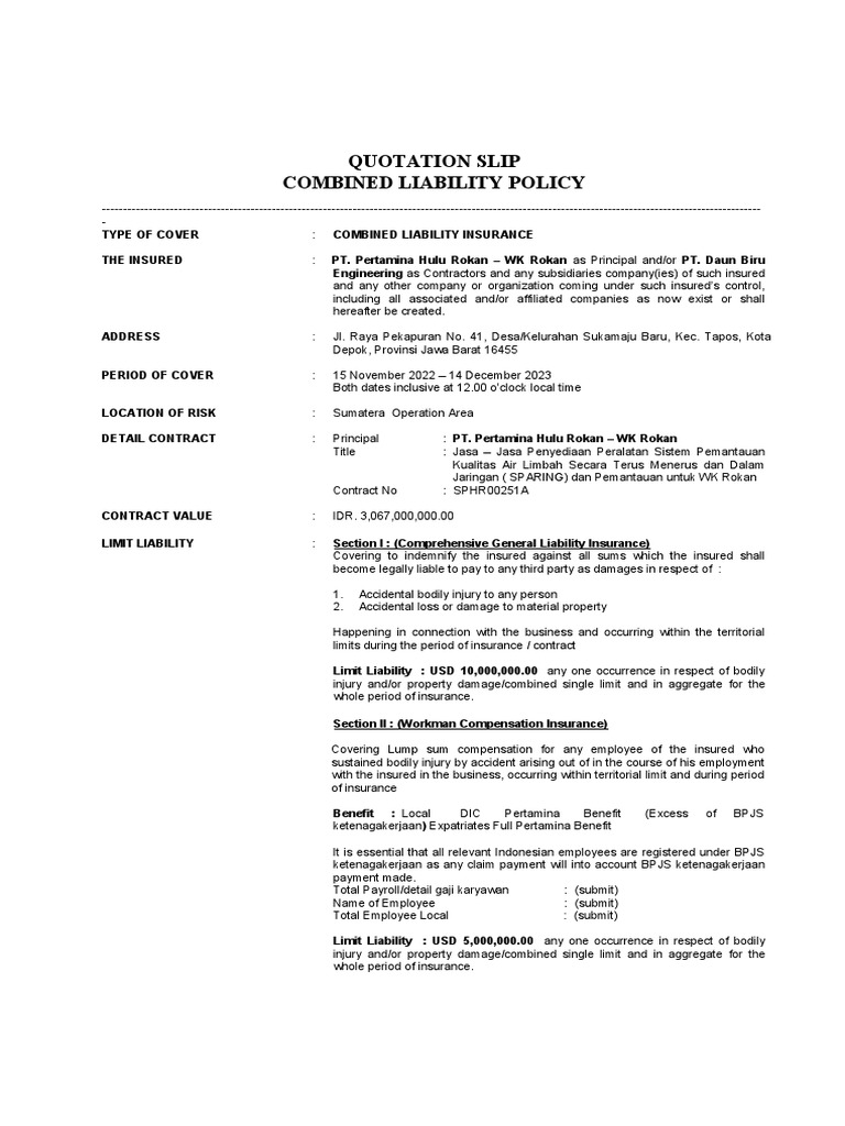 CLI PT Daun Biru Engineering | PDF | Liability Insurance | Insurance