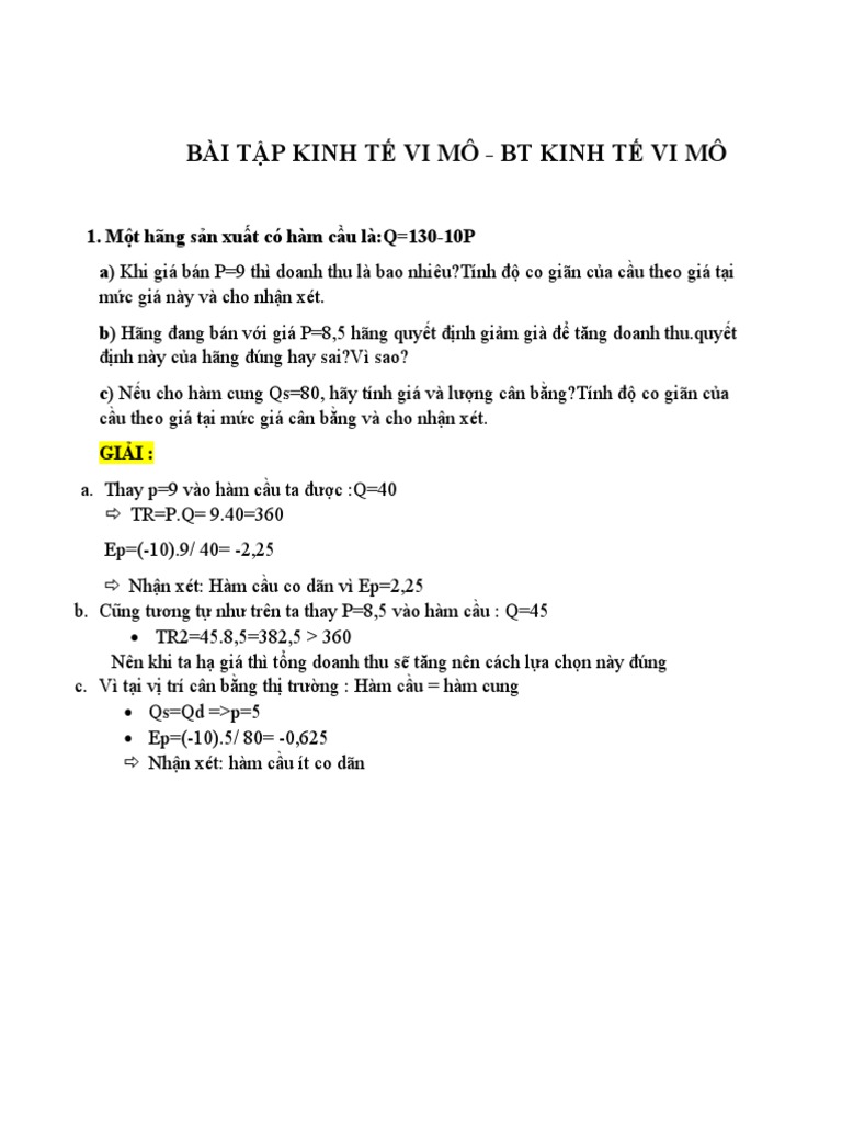 BÀI TẬP KINH TẾ VI MÔ | PDF