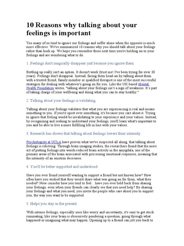 10 Reasons Why Talking About Your Feelings Is Important | PDF | Feeling ...