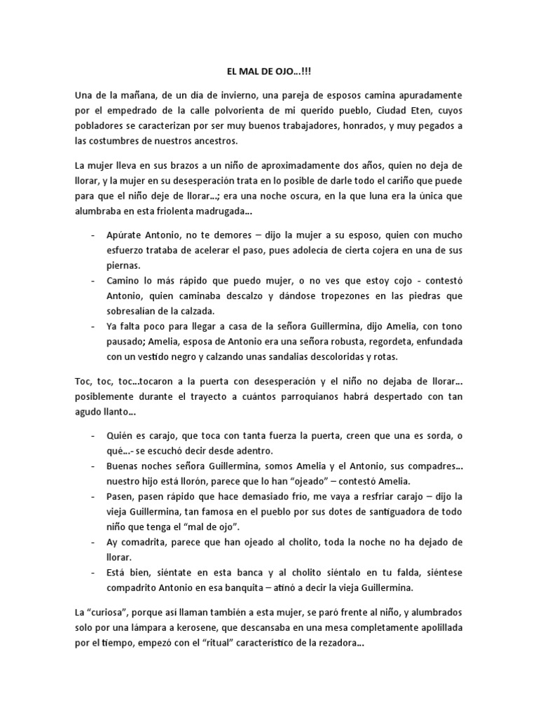 Cuento sobre el mal de ojo en niños | PDF