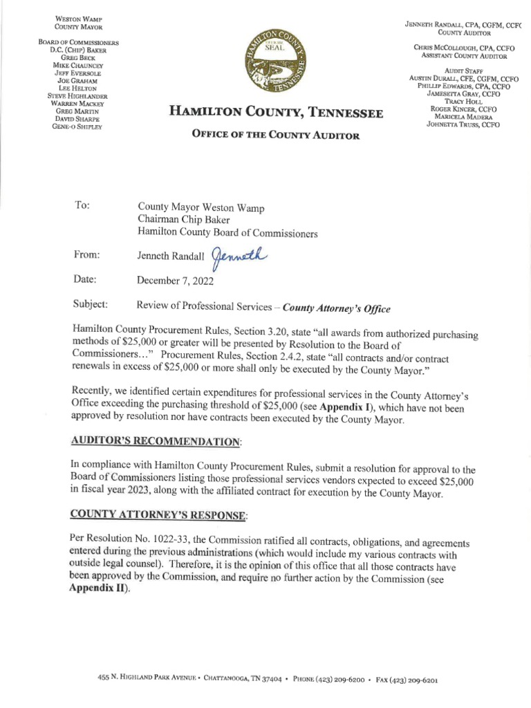 Letter From Hamilton Co. Auditor Jenneth Randall | PDF