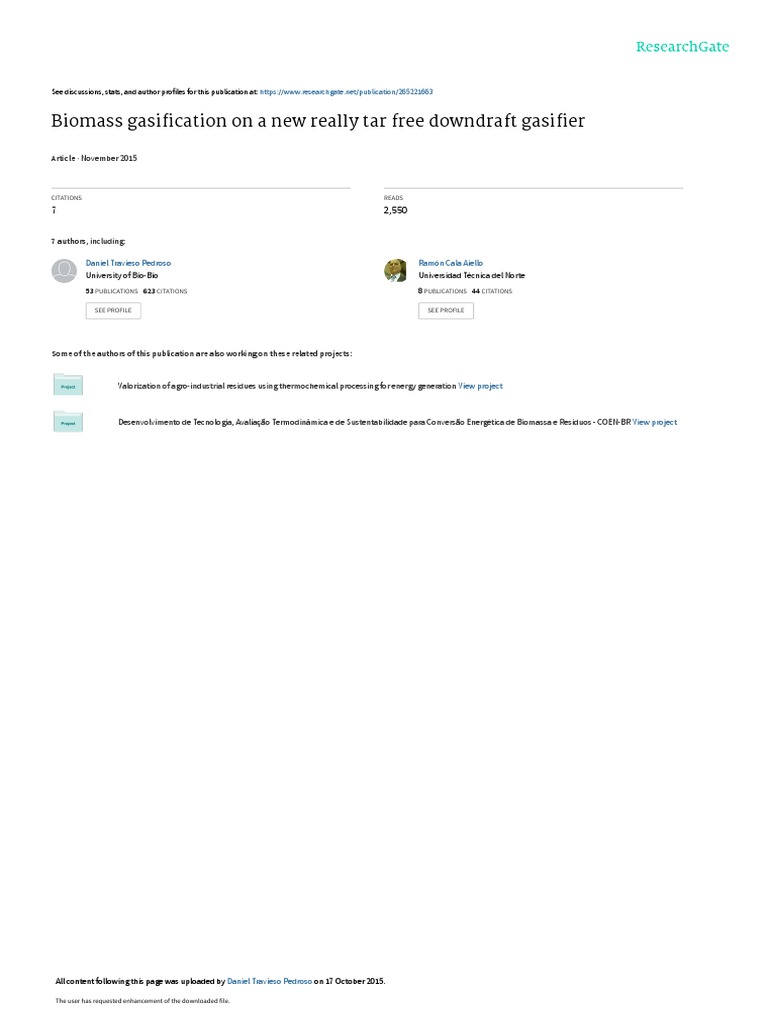 Biomass Gasification On A New Really Tar Free Down | PDF | Gasification ...