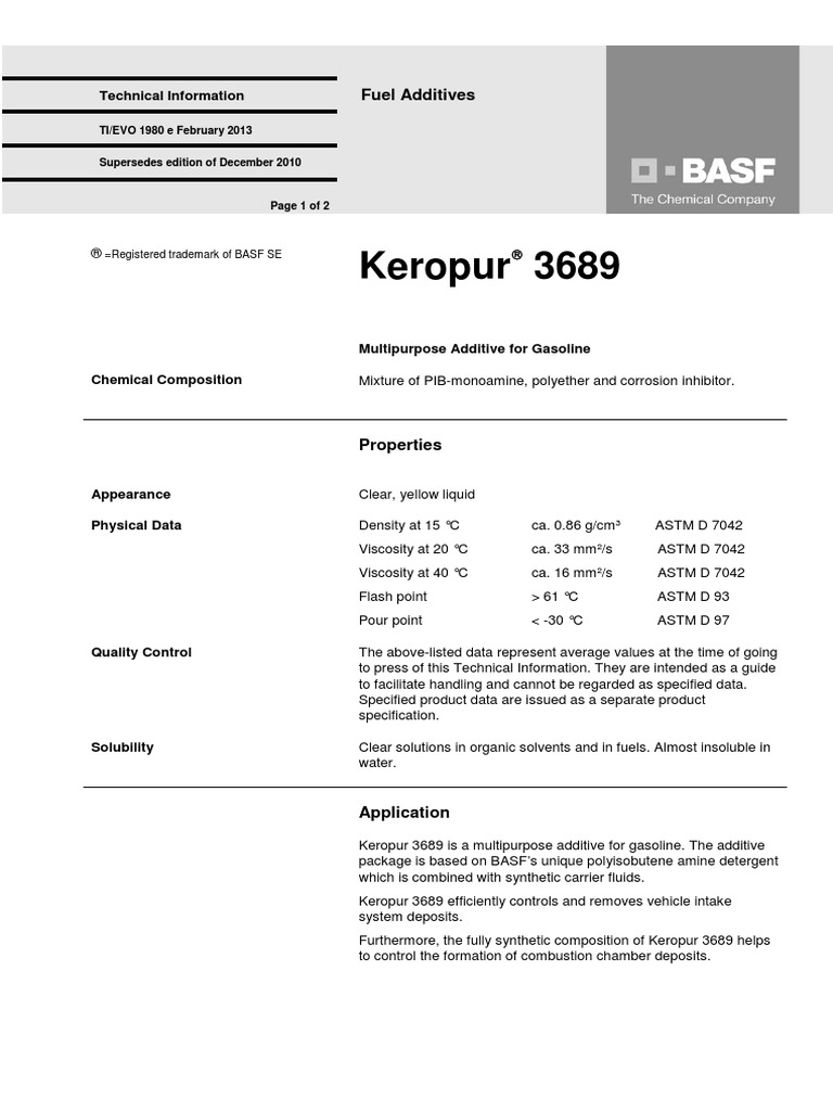 TI Keropur 3689 Feb13 | PDF | Gasoline | Solubility