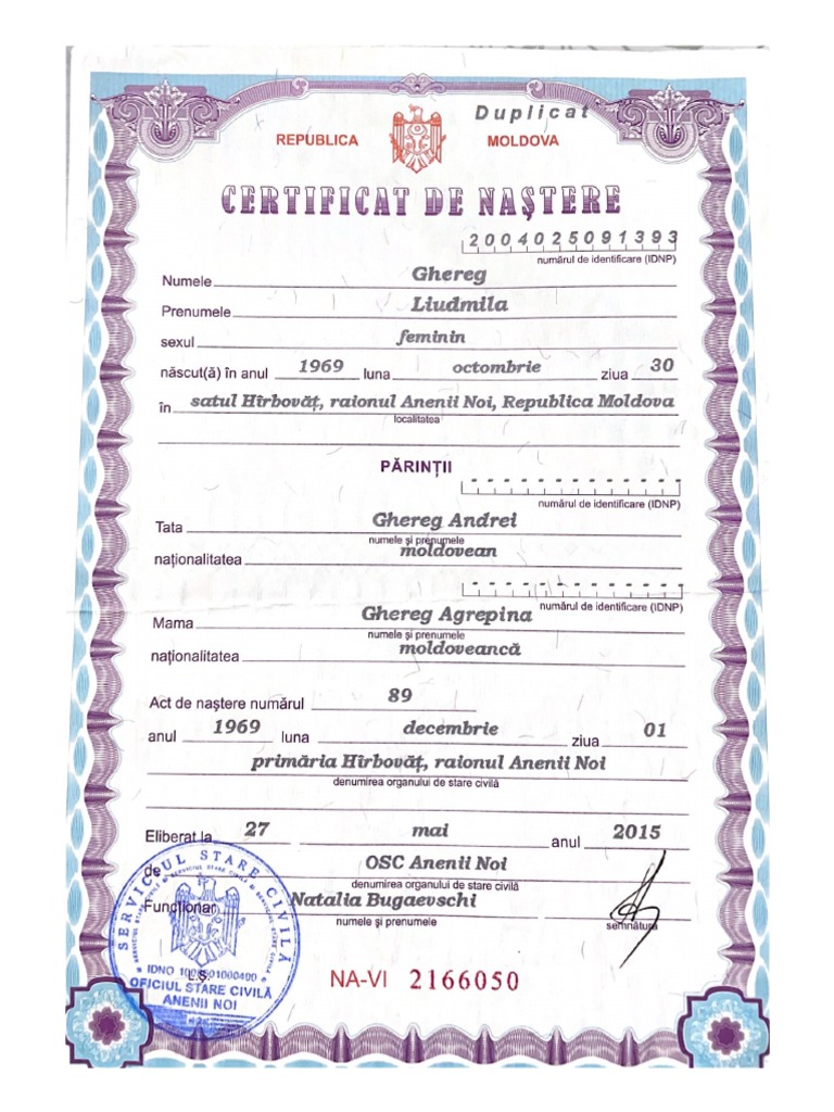 Certificat de Nastere | PDF