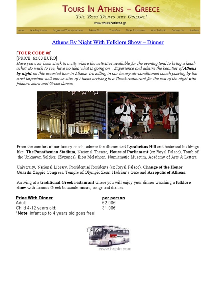 Athens Night Tour with Folklore Show | PDF | Athens | Leisure
