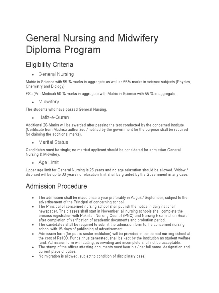 General Nursing and Midwifery Diploma Program | PDF | University And ...