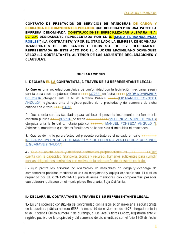 Contrato de Servicios de Maniobras Levantamiento Puente Alemara Redline ...