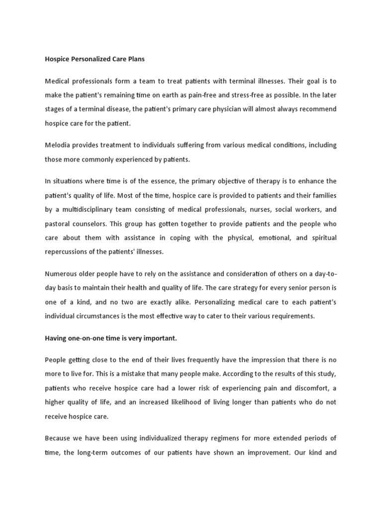Hospice Personalized Care Plans - 23nov | PDF | Caregiver | Palliative Care
