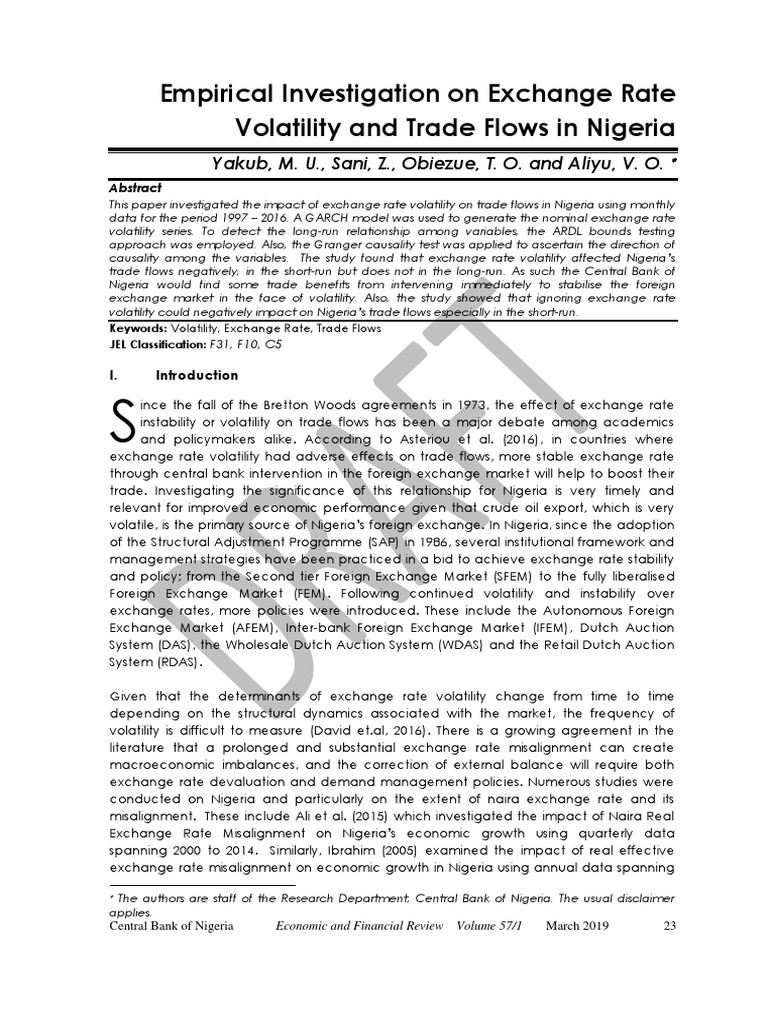 Empirical Investigation On Exchange Rtae Volatility and Trade Flows in ... Empirical Investigation On Exchange Rtae Volatility and Trade Flows in ...