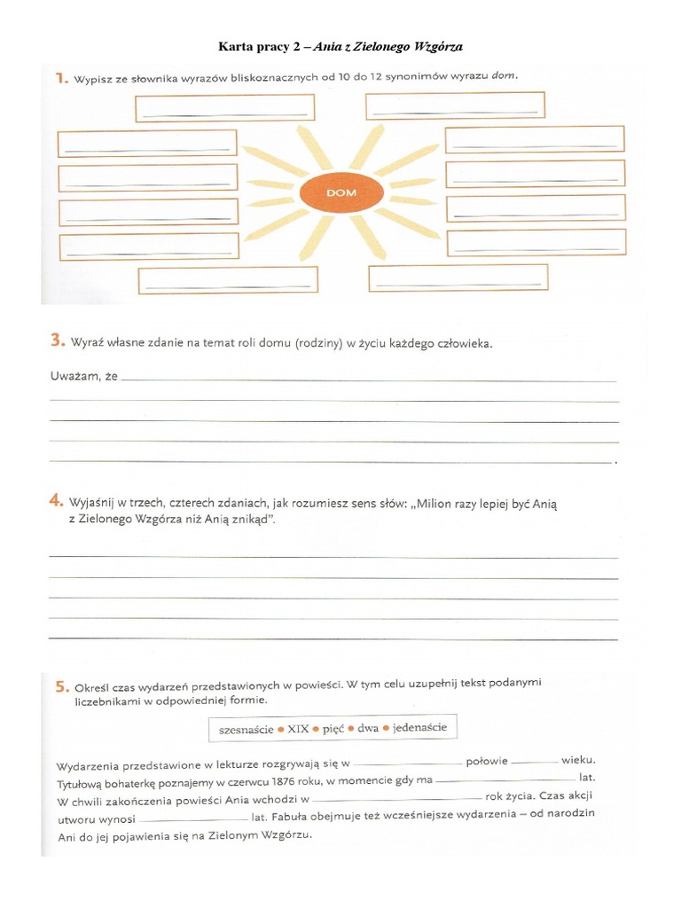 Karta - Pracy Ania Z Zielonego Wzgórza | PDF