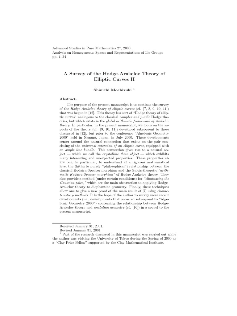 A Survey of The Hodge-Arakelov Theory of Elliptic Curves II | PDF ... A Survey of The Hodge-Arakelov Theory of Elliptic Curves II | PDF ...